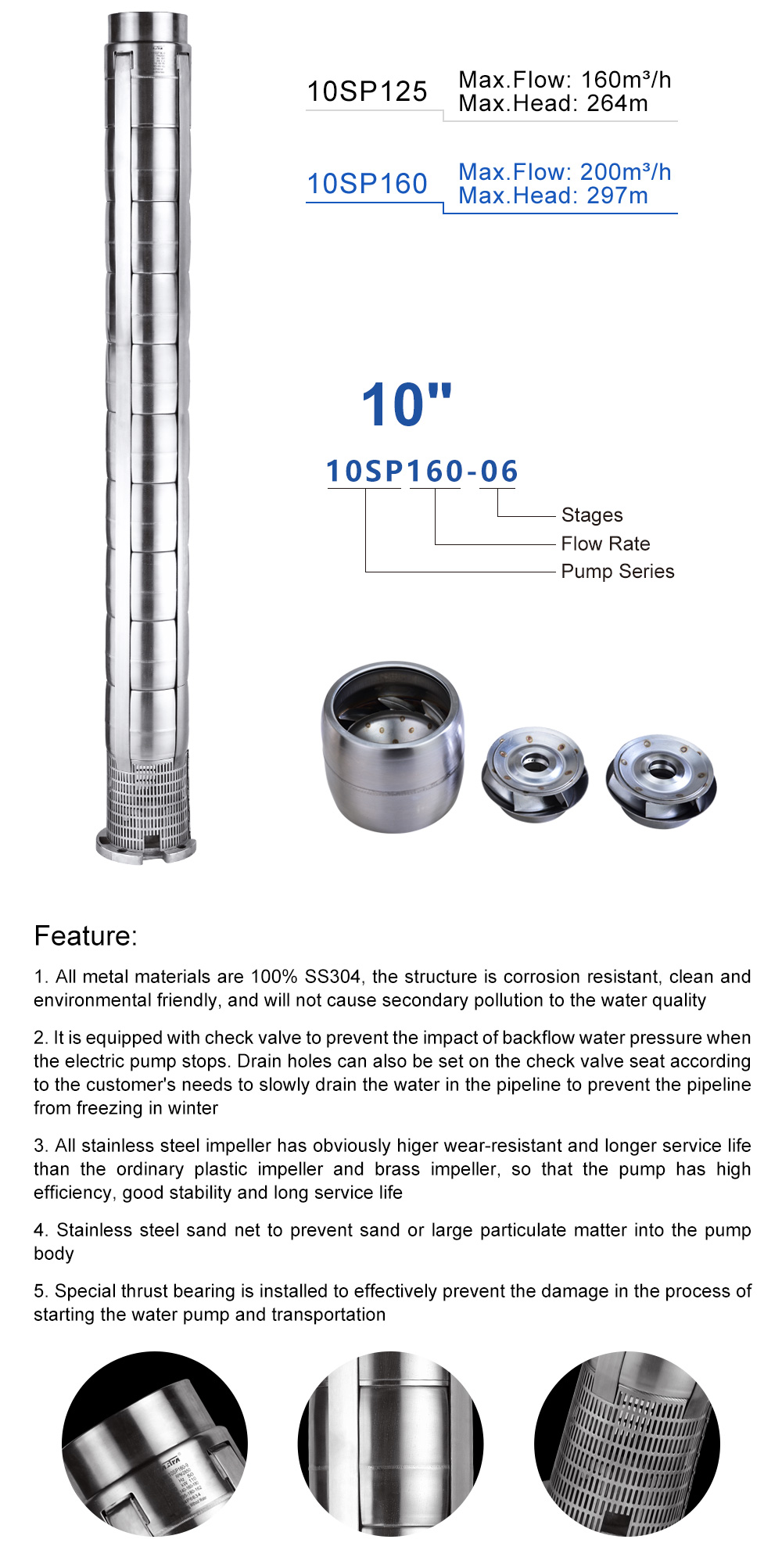 Mastra 10 inch all stainless steel submersible deep well pump 10SP 3 ...