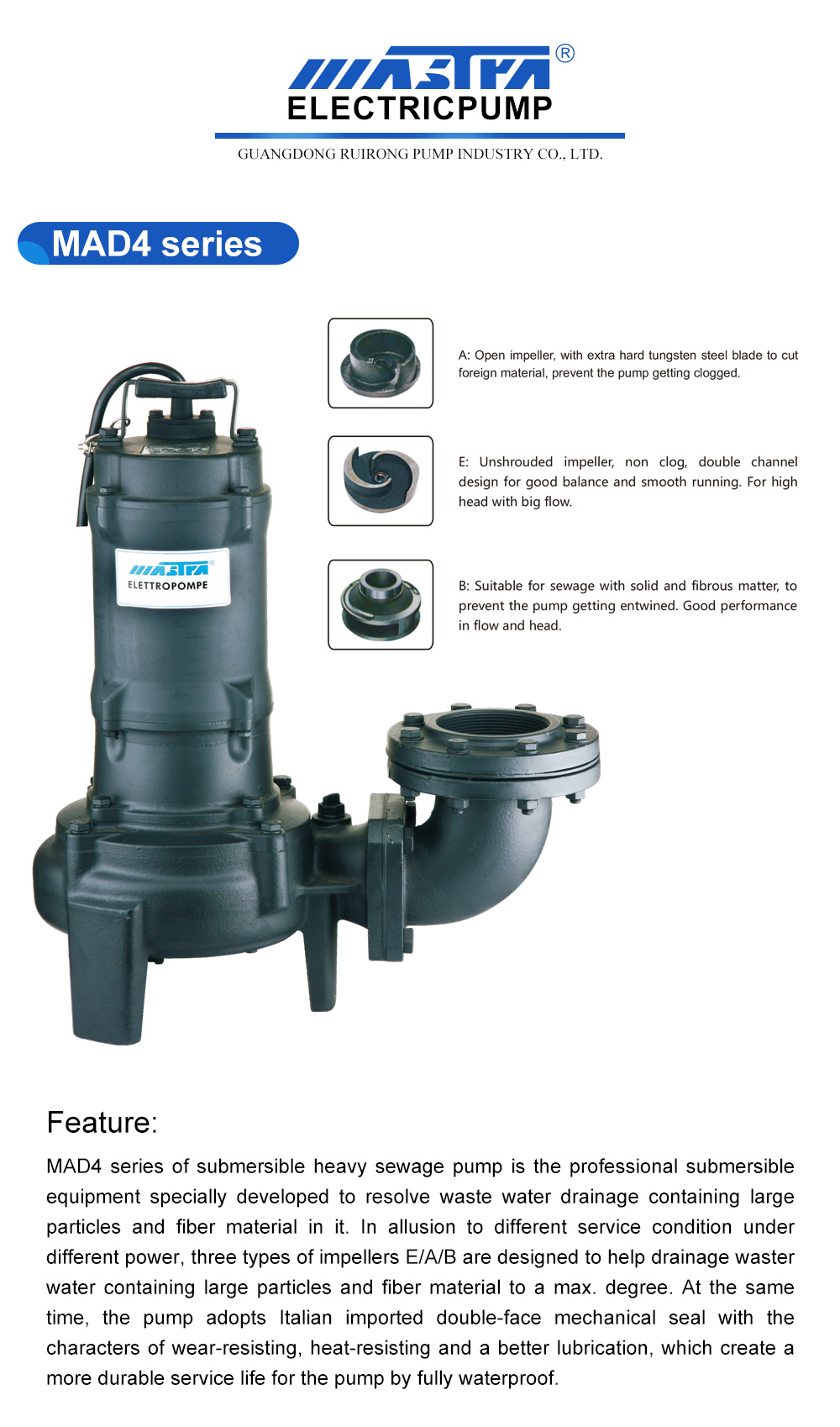 MAD4 Submersible hvac companies Sewage Pump single phase plastic ...